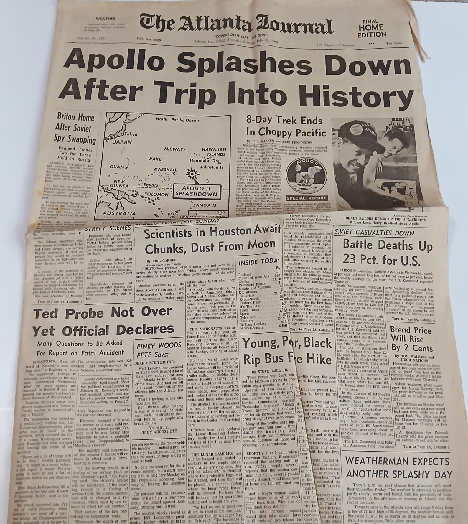 July 24th, 1969 Apollo 11 Headline Newspaper the Atlanta Journal ...