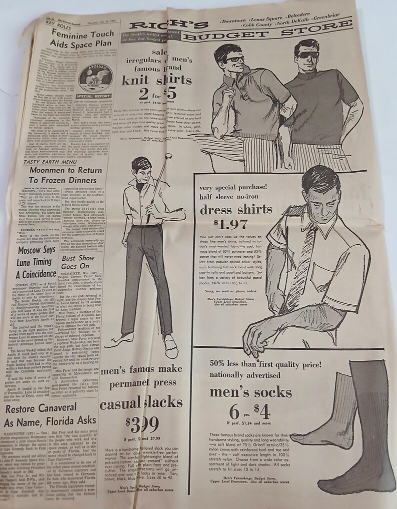 July 24th, 1969 Apollo 11 Headline Newspaper the Atlanta Journal ...