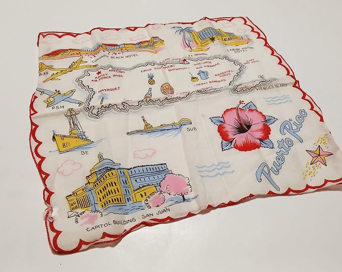Vintage Puerto Rico Handkerchief Travel Souvenir 1950s Retro Cotton Printed Map Hanky - Etsy