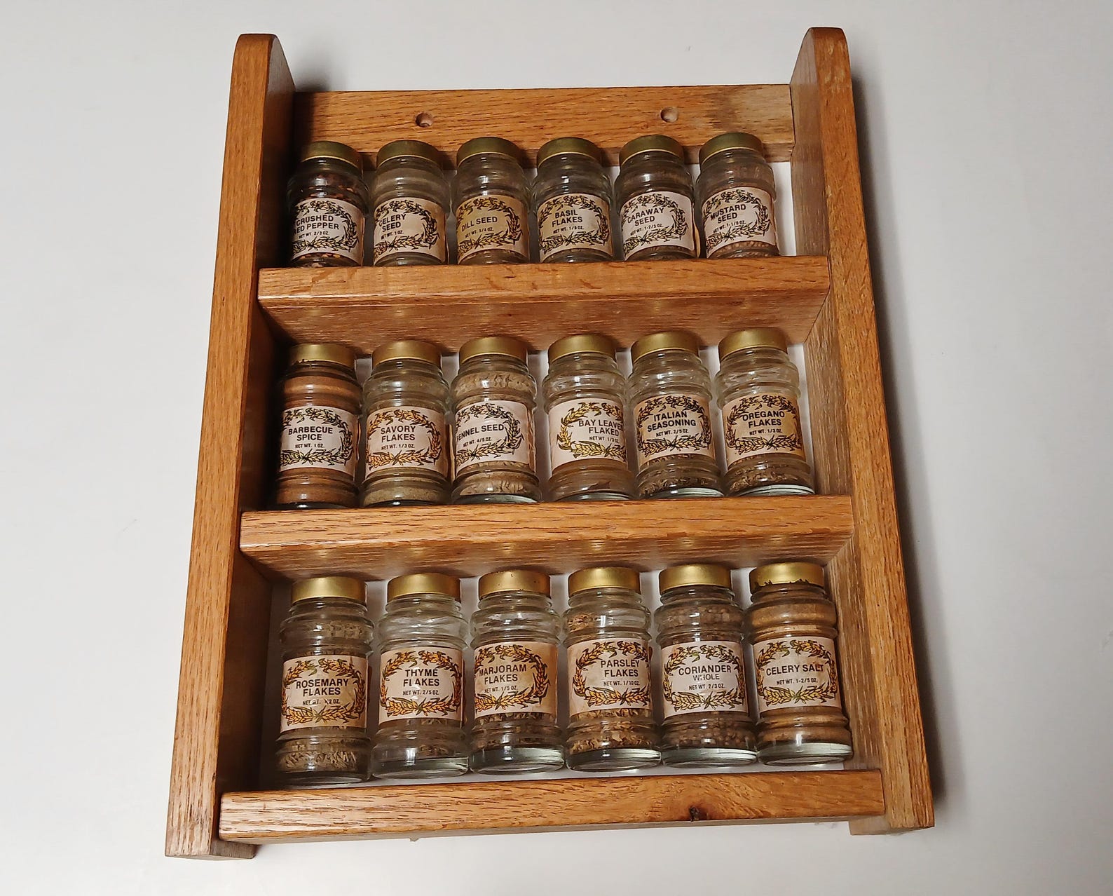 1980s Wooden Spice Rack With Set of 18 Spices in Glass Jars Vintage ...