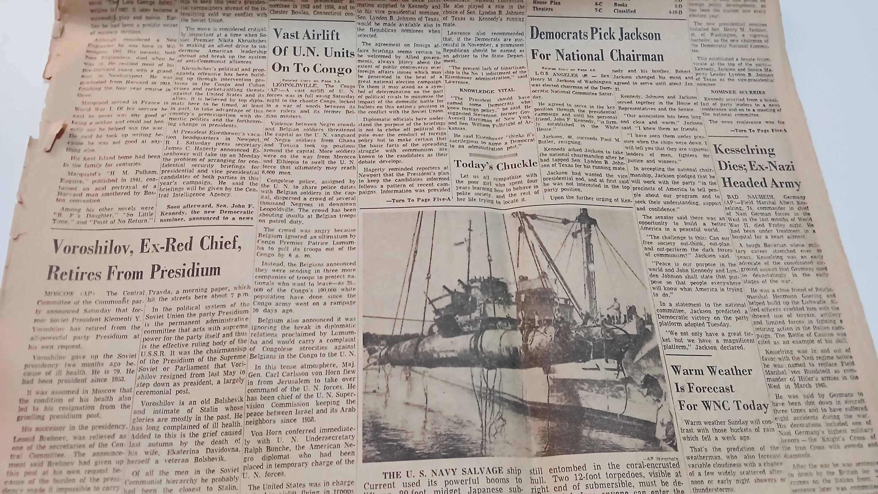 1960s Kennedy JFK Newspaper Asheville Citizen Times 90th Anniversary ...