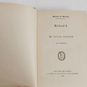 1904 Richard I by Jacob Abbott Antique Vintage Medieval History Books ...