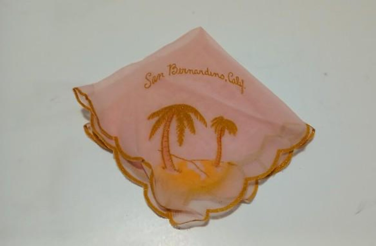 1940s San Bernadino California Souvenir Pink Handkerchief With ...