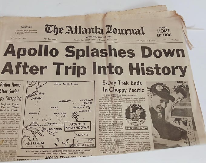 July 24th, 1969 Apollo 11 Headline Newspaper the Atlanta Journal ...