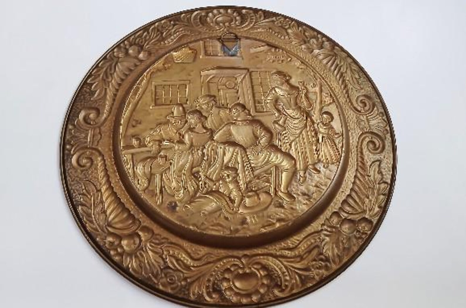 Vintage Gold Engraved Plate Wall Decor Antique 1600s Style Engraving - Etsy