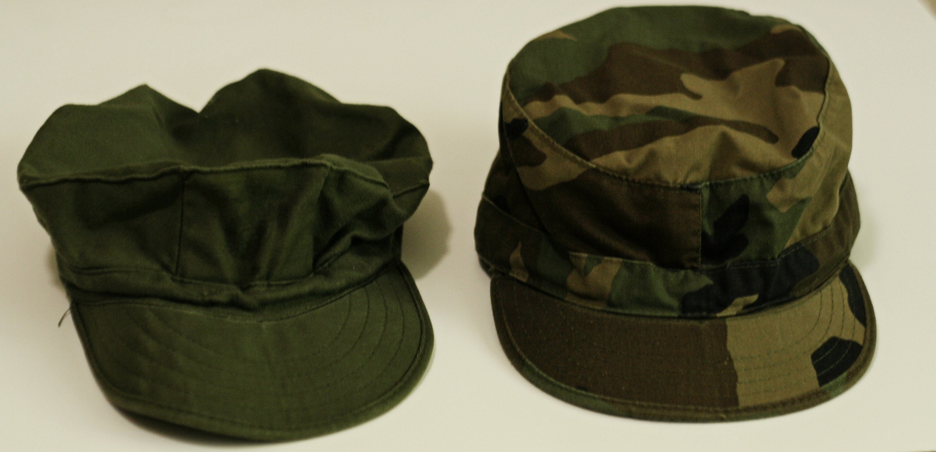 1980s 2 USMC Marine Corps Caps Olive Drab Utility Cap and Camo Combat Cap Vintage Military ...