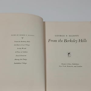1960s From the Berkeley Hills Poems by George P. Elliott Vintage Retro ...