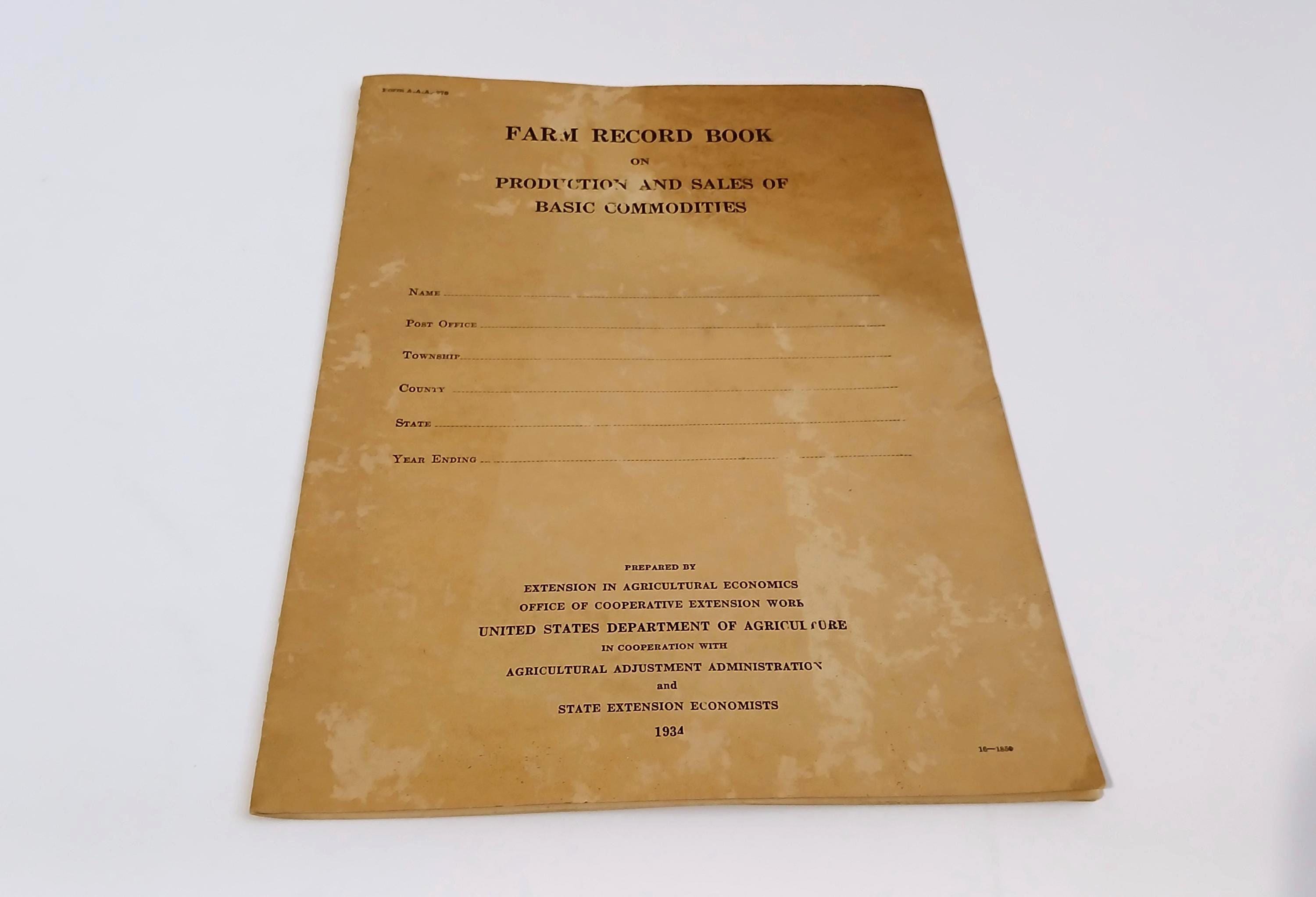RARE 1934 Farm Record Book Production and Sales of Basic Commodities US ...
