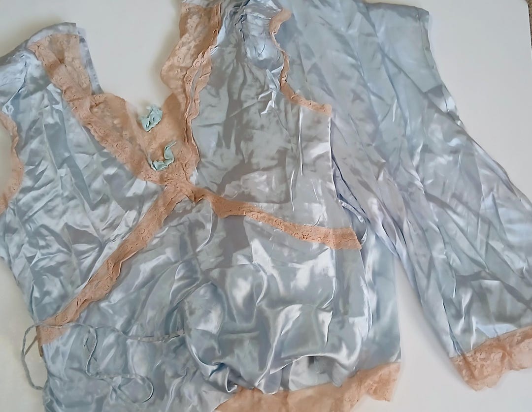 1920s/30s Satin and Lace Pajama Set Light Blue Antique Vintage Retro ...
