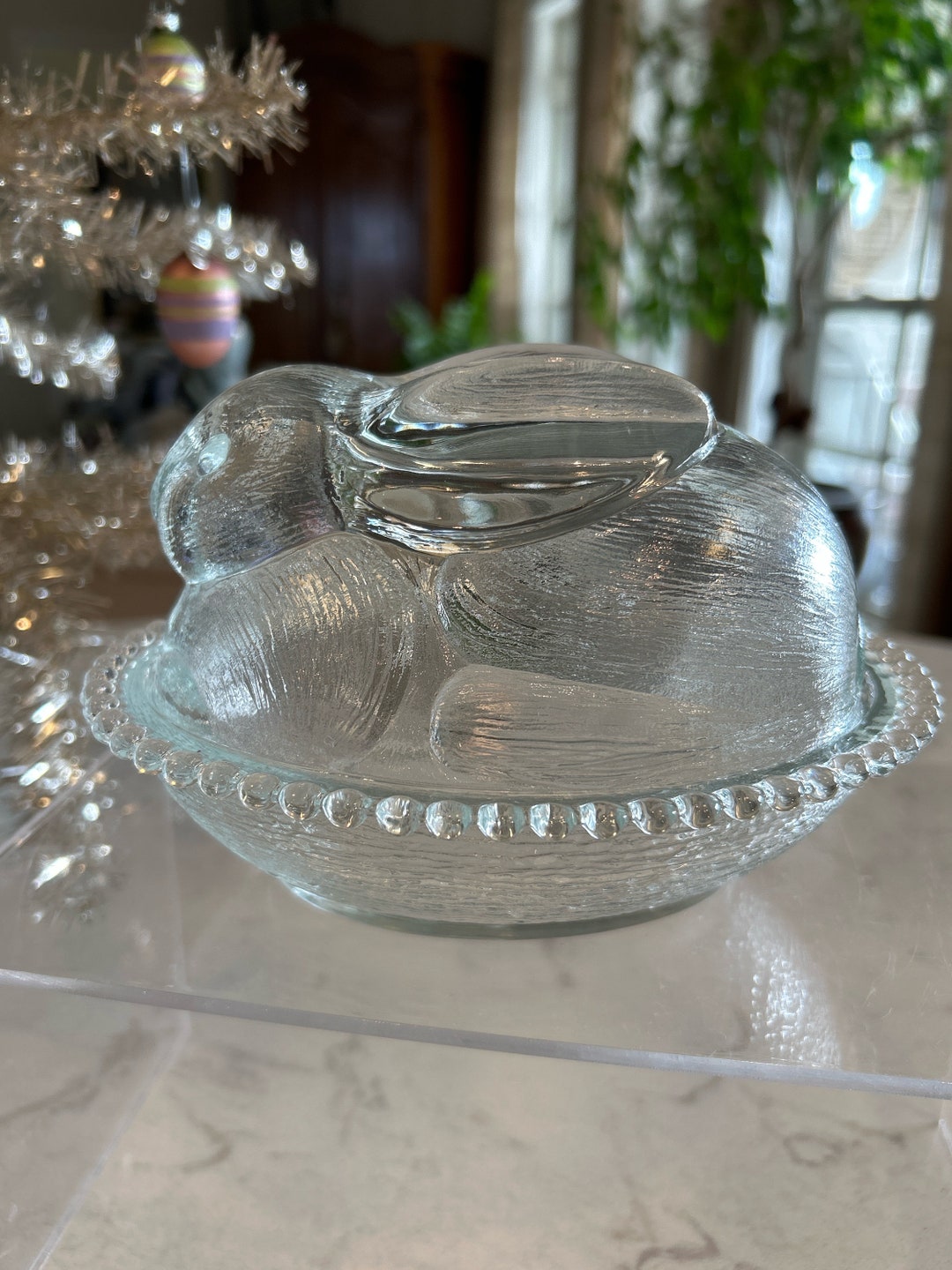 Vintage Indiana Glass Bunny Crystal Candy Dish, Easter Bunny Rabbit ...