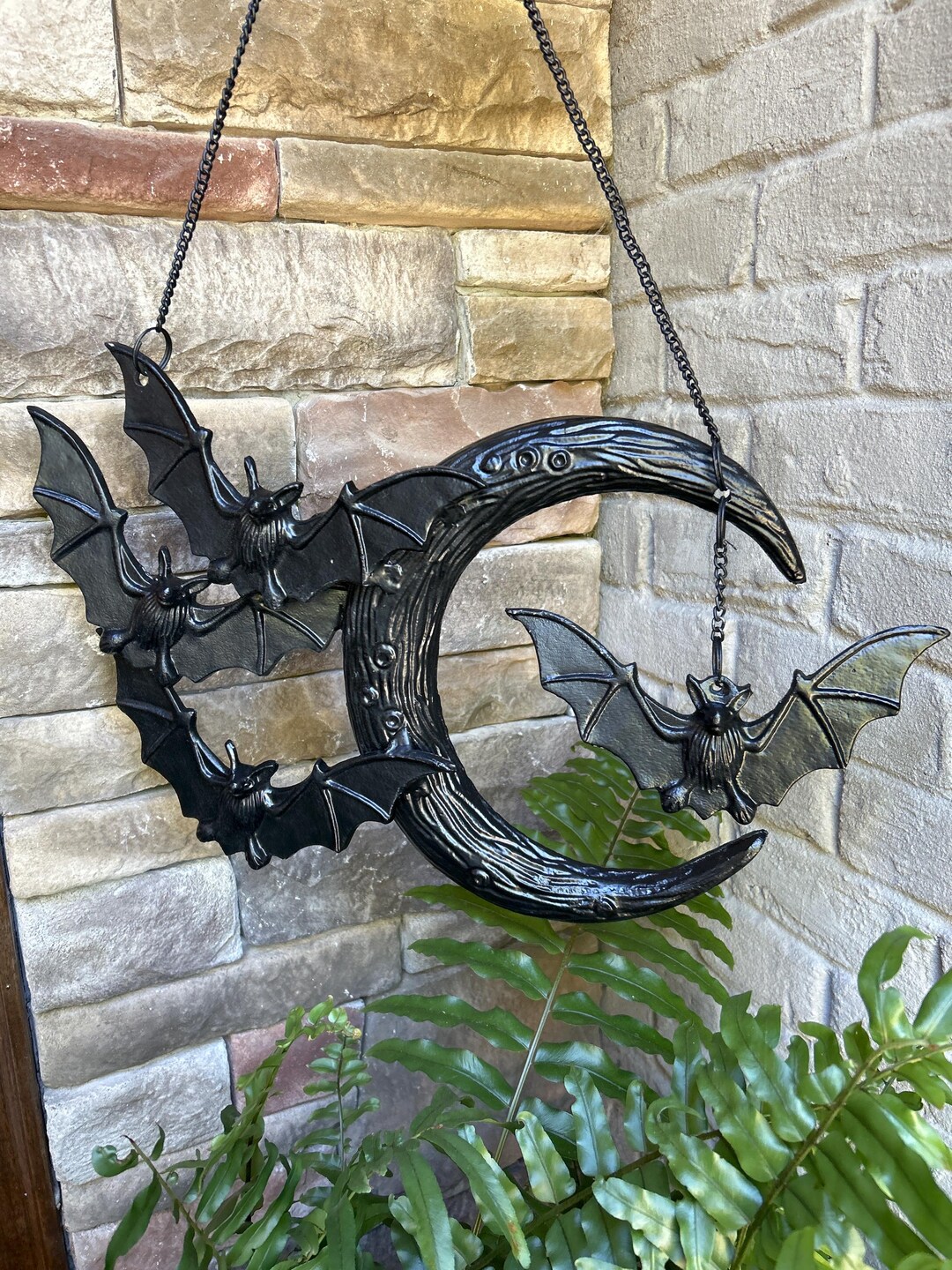 Halloween Crescent Moon Bats Cast Iron Wall Hanging , Halloween Door ...