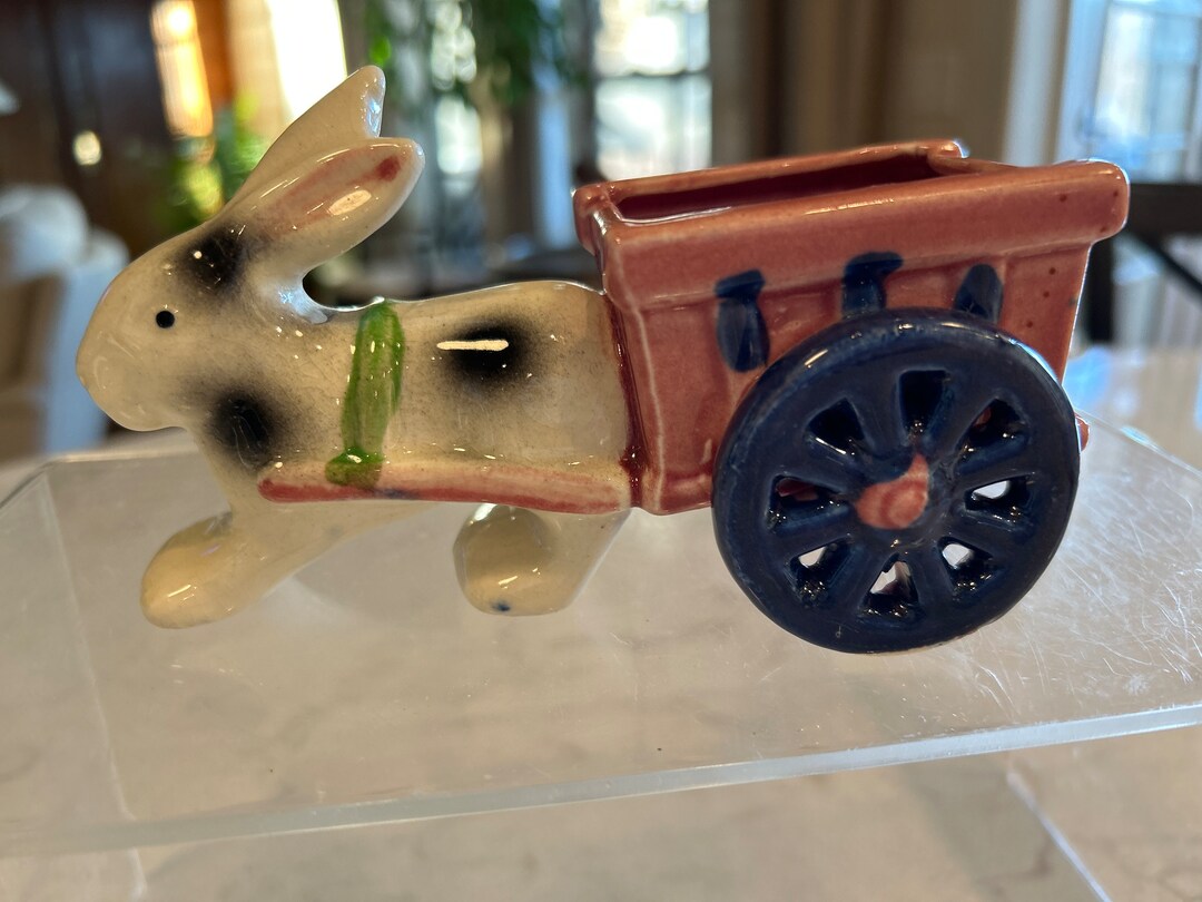 Vintage Easter Rabbit Pulling Cart Made in Japan, Crackled Finish ...