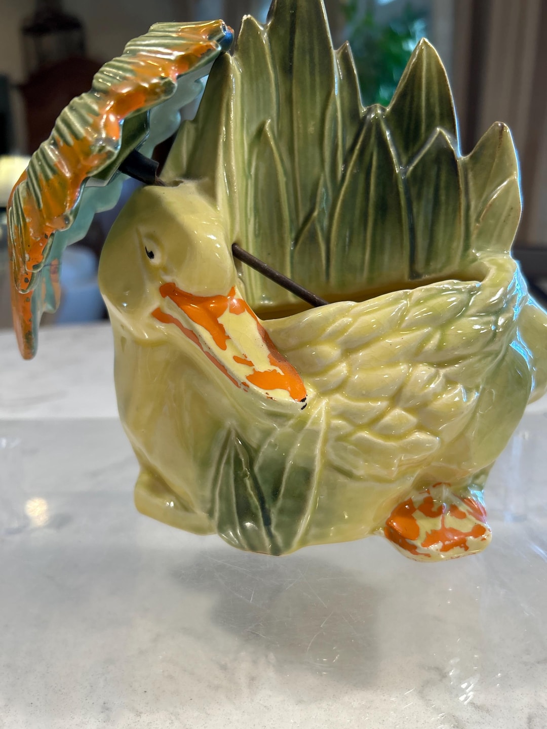 Vintage Mccoy Pottery Duck in the Reeds W/ Umbrella Planter, Home Decor ...