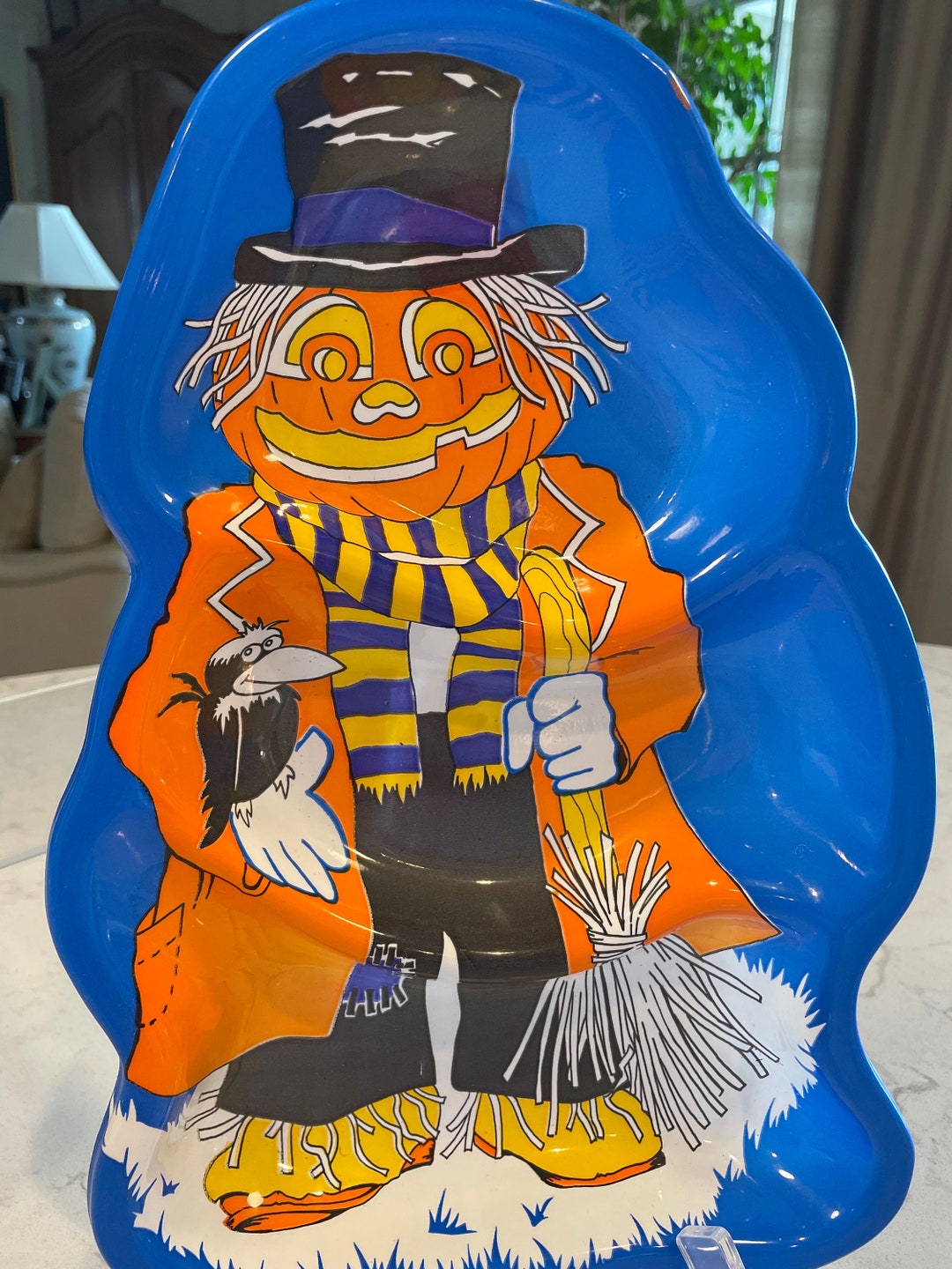 Vintage Halloween Bermin Industries Plastic Scarecrow Jack O Lantern ...