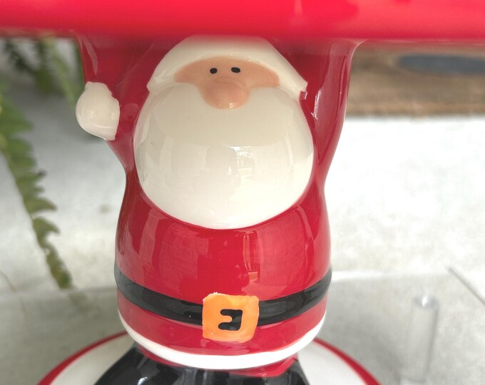 Red Santa Claus Ceramic Pedestal Cake Stand, Cake Plate 10"d X 6"h ...