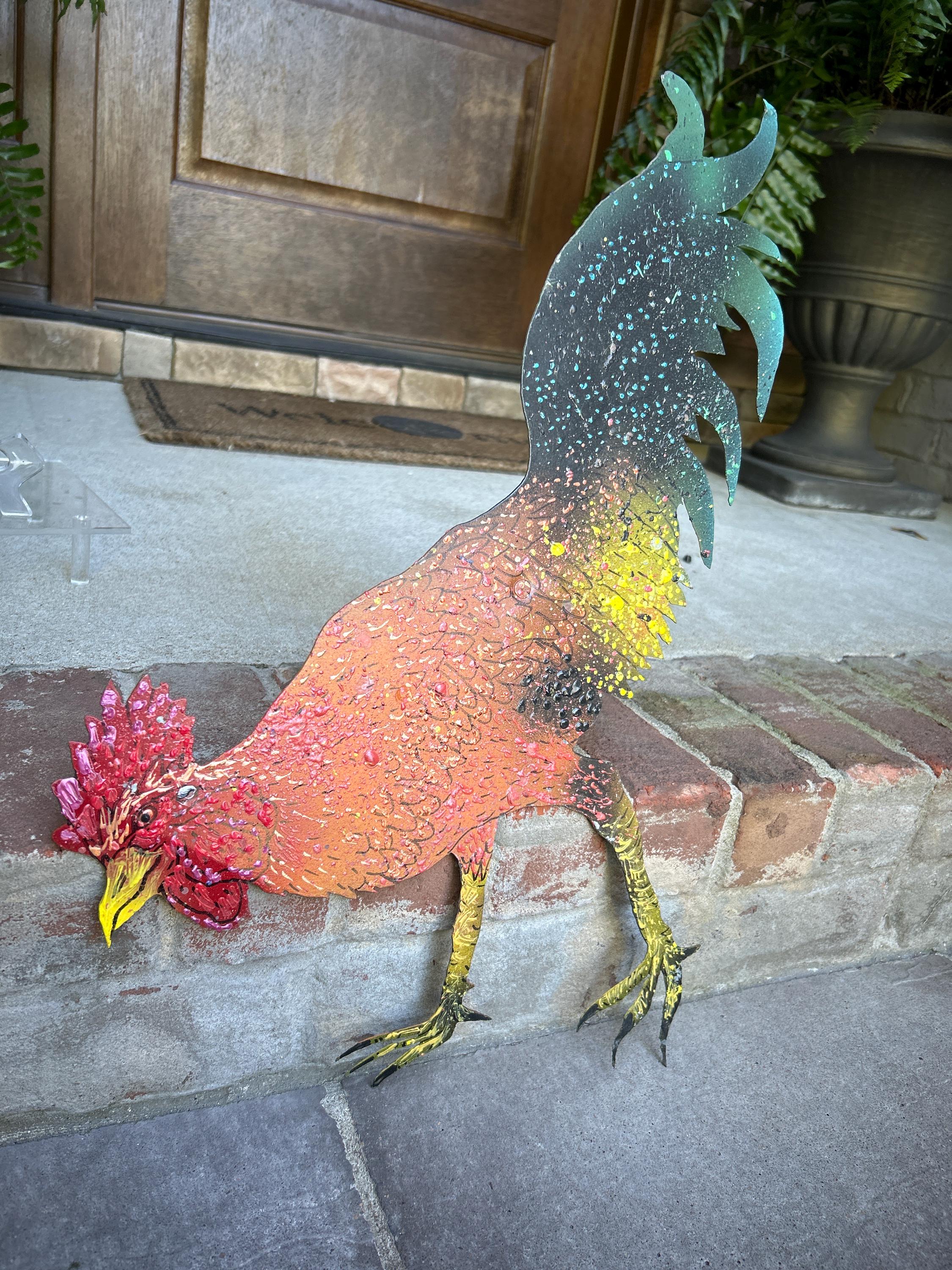Hand Painted Folk Art Rooster Sheet Metal Wall Art, Signed, Dated 2002 ...