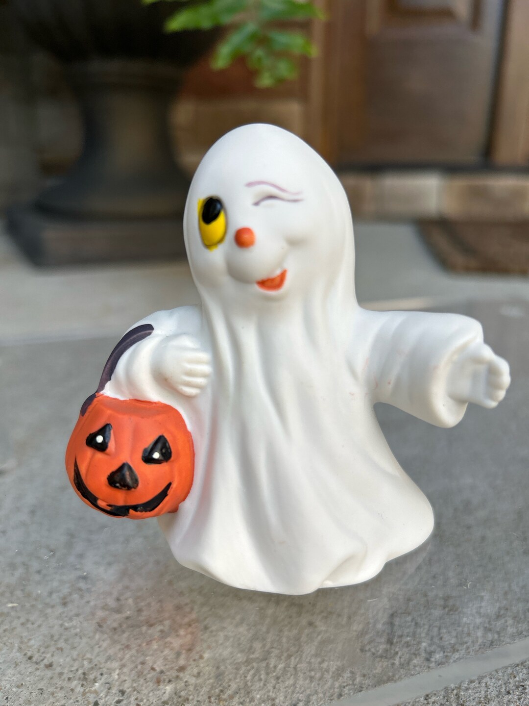 Vintage Halloween Ghost Winking With Jack O Lantern Taiwan Halloween ...
