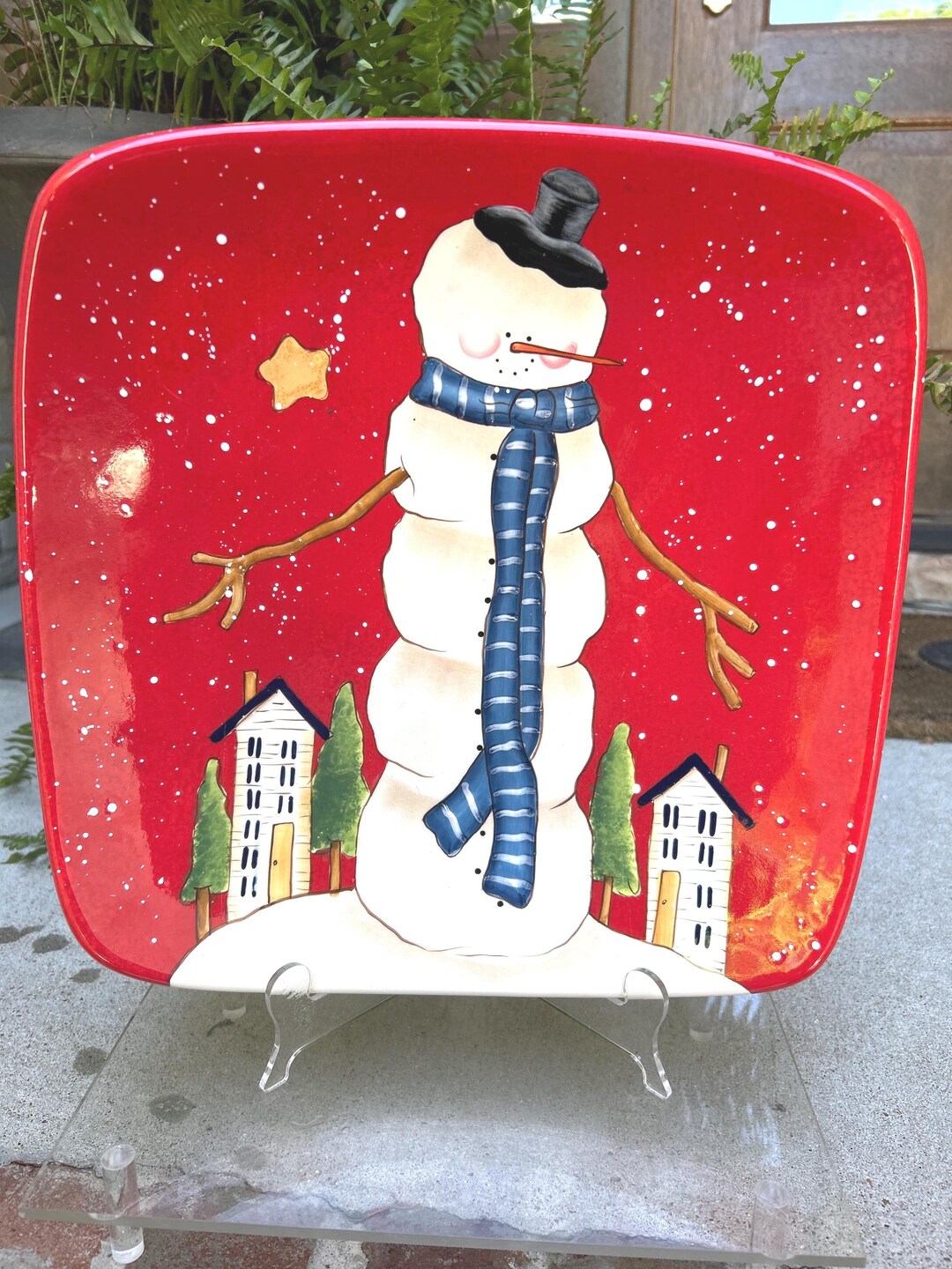 Hilltop Snowman Platter W/ Houses by Certified International Janet ...