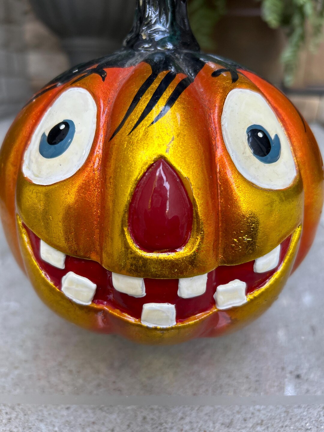 Vintage Christopher Radko Halloween Jack O Lantern Pumpkin Feather Tree ...