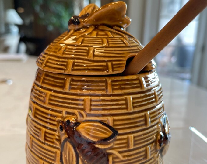 Vintage Bee Beehive Honey Pot Jar Bee Pot With Lid by Knobler of Japan ...