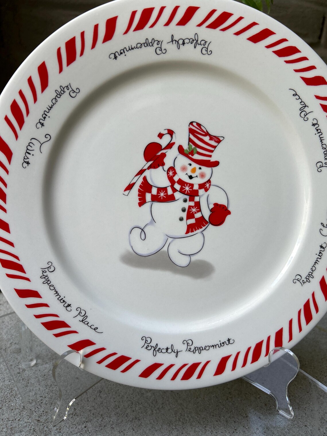 Vintage Christmas 'perfectly Peppermint' Snowman Dinner Plate 10.5 ...