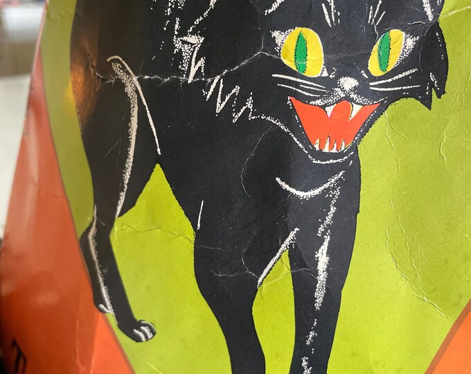 Vintage Halloween Paper Hat Black Cat Party Hat Crepe Paper Fringe ...