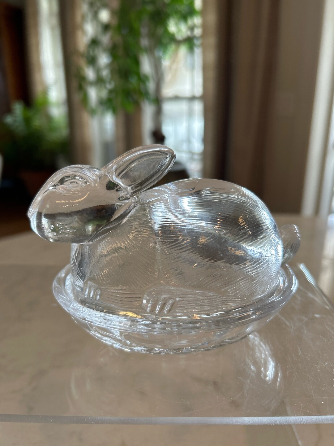 Vintage Lidded Clear Glass Bunny Candy Jar, Easter Rabbit Candy Dish ...