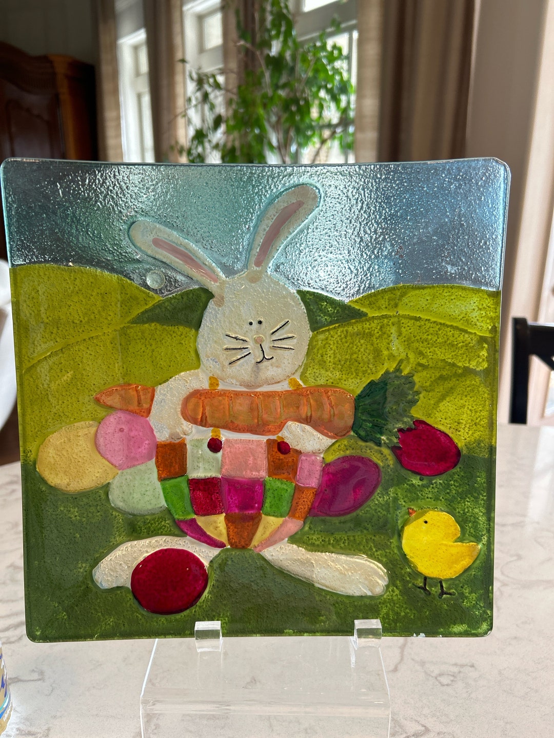 Easter Plate Raz Imports Betsy Cavallo Fused Glass Easter Rabbit ...