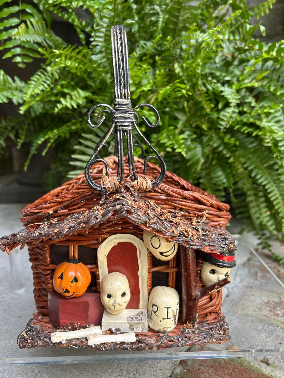 Vintage Halloween Wicker Basket With Wire Handle, Jack O Lanter, Ghosts ...