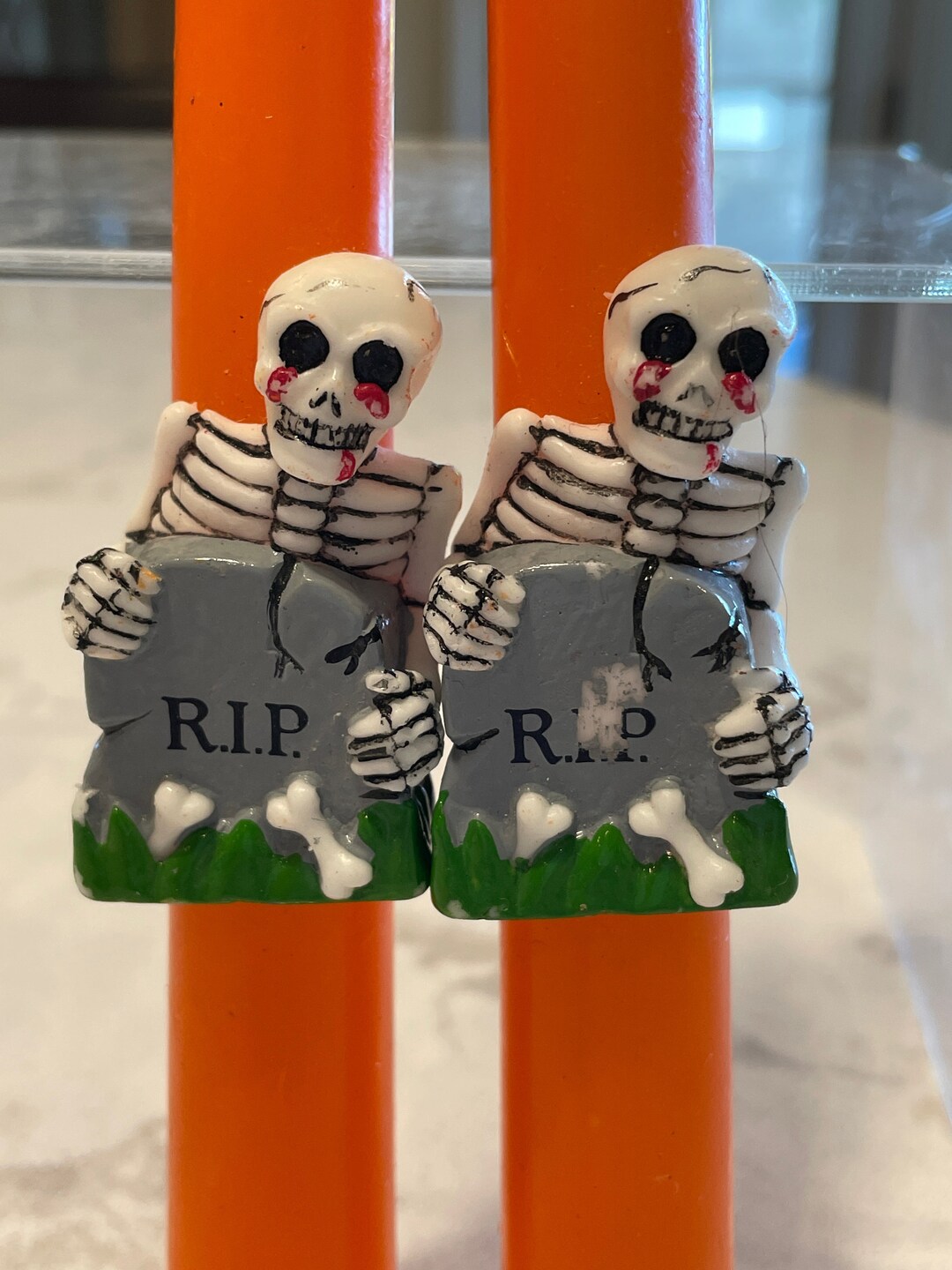 Vintage Halloween Creepy Skeleton Tombstone RIP Taper Candles, Pair of ...