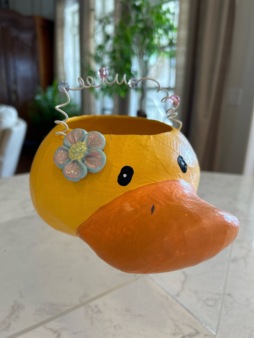 Vintage Paper Mache' Yellow Duck Candy Bucket, Candy Pail, Handcrafted ...