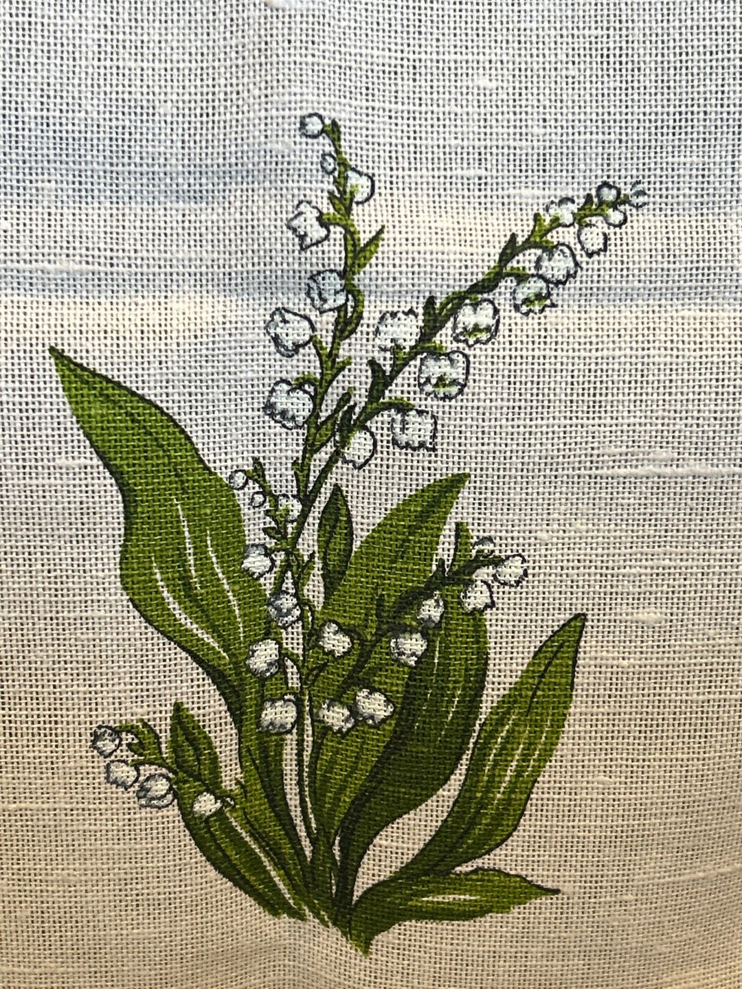 Lily of the Valley Linen Table Runner, Green Lattice Border 39" X 15 .5 ...