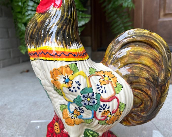 Vintage Talavera Mexican Pottery Folk Art Rooster Figurine, Large ...