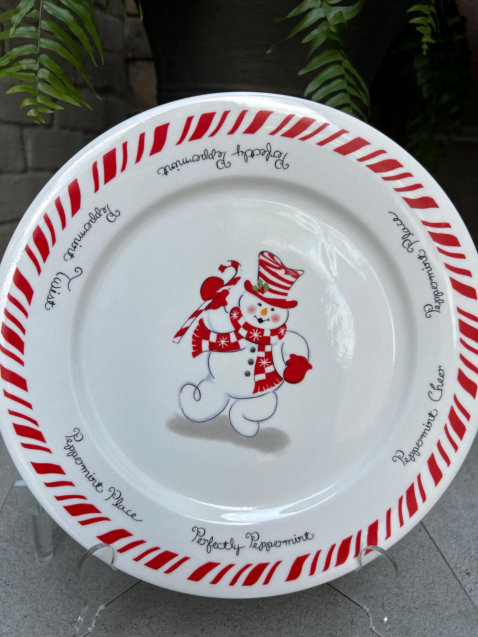 Vintage Christmas 'perfectly Peppermint' Snowman Dinner Plate 10.5 ...