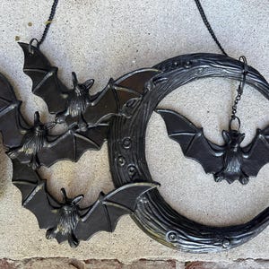 Halloween Crescent Moon Bats Cast Aluminum Wall Hanging , Halloween ...