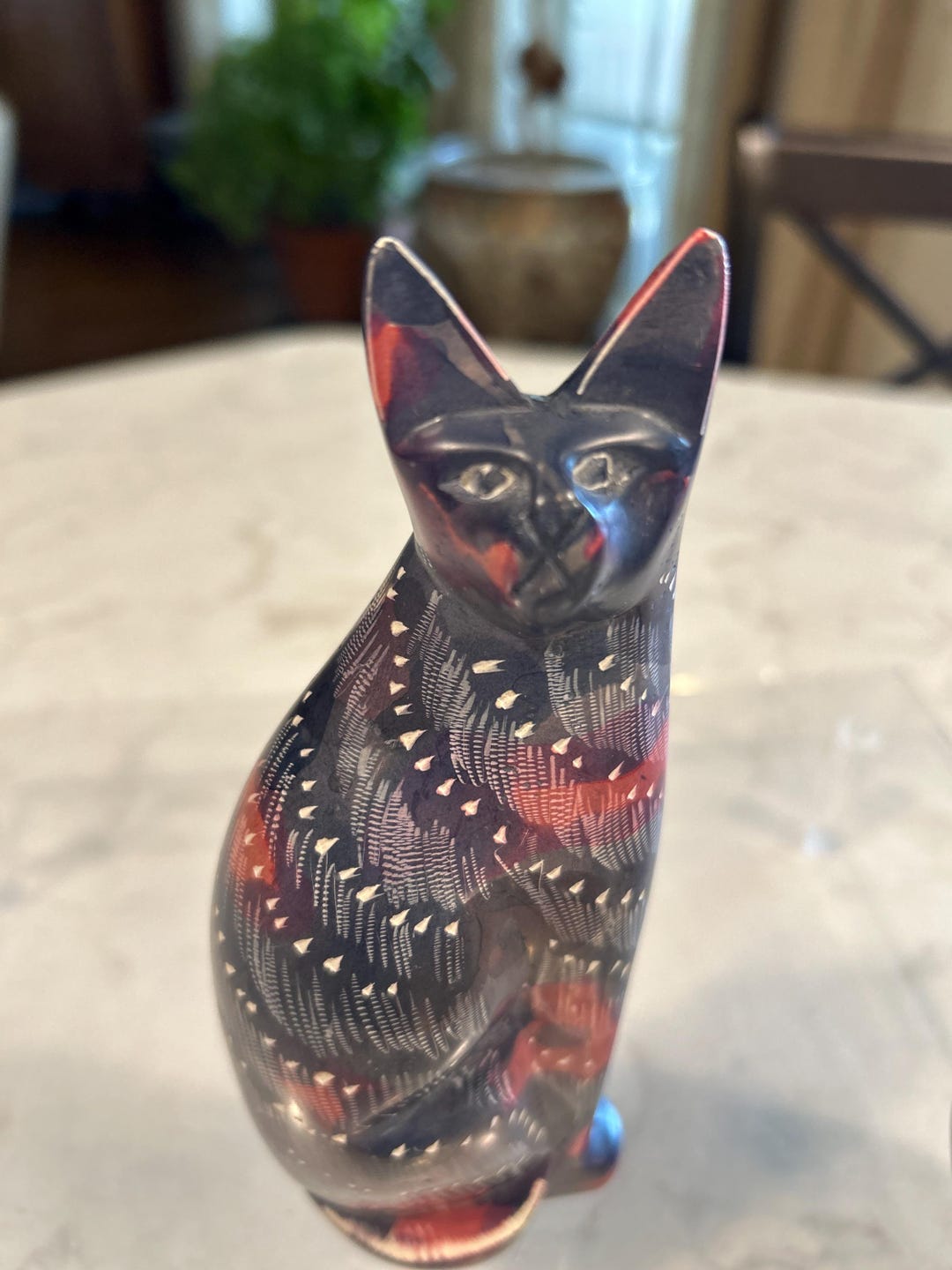 Vintage Carved Stone Cat Figurine, Calico Cat 6 1/2"h X 2 1/2"w Folk ...