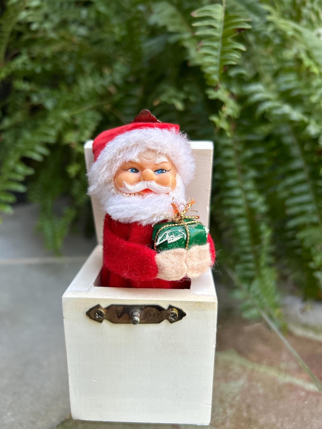 Vintage Christmas Pop Out Santa in Hinged Wooden Box Ornament. Red ...