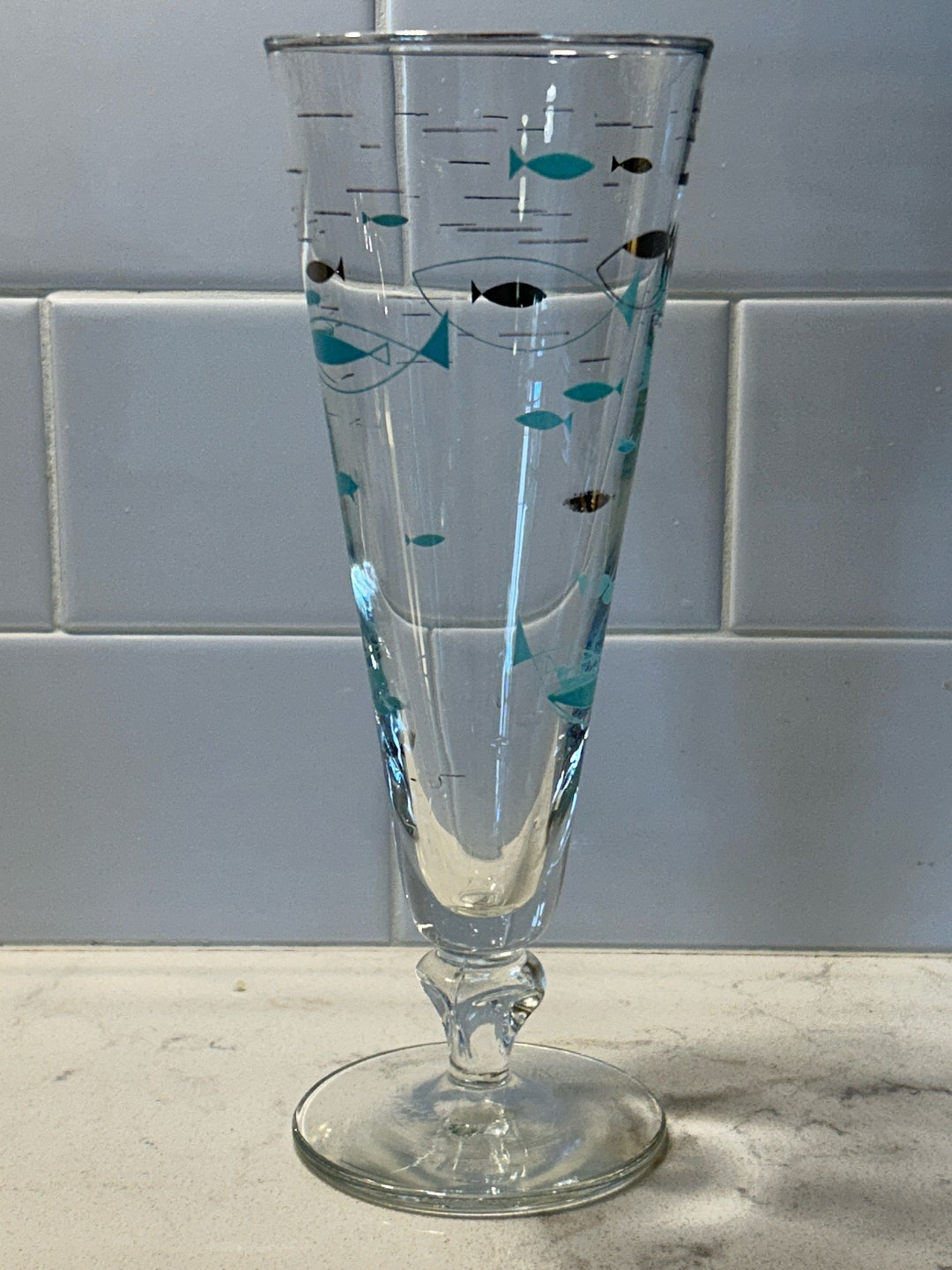 Mid Century Modern Atomic Fish Barware Footed Glass,pilsner Beer Glass ...
