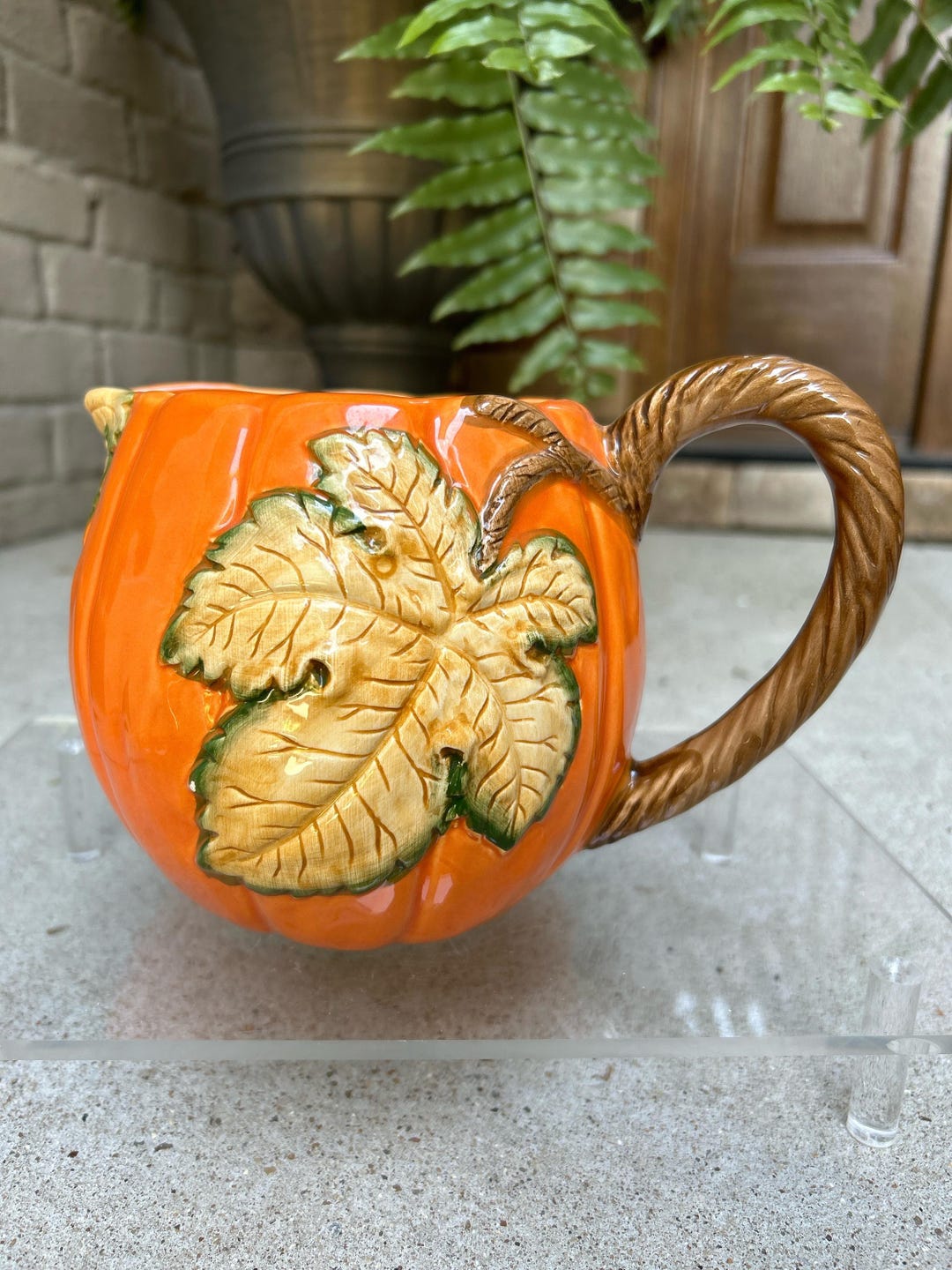 Vintage Rustic Trompe L’oeil Ceramic Pumpkin Pitcher, Brinn's Taiwan ...