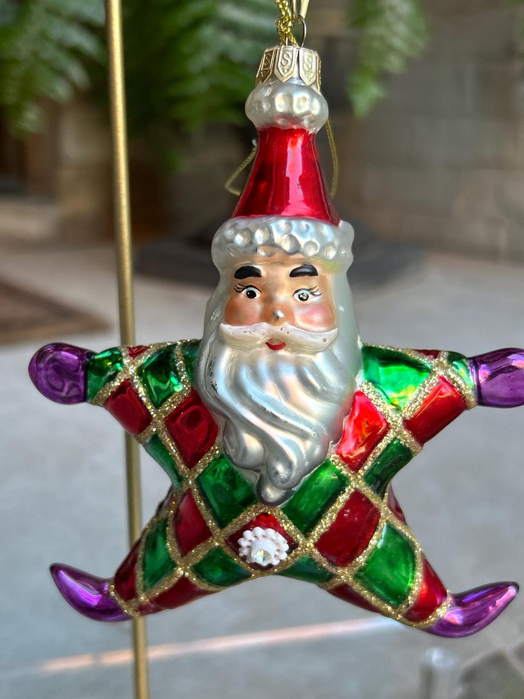 Summit Hand Blown Glass Colorful Star Shaped Santa Jester Christmas ...