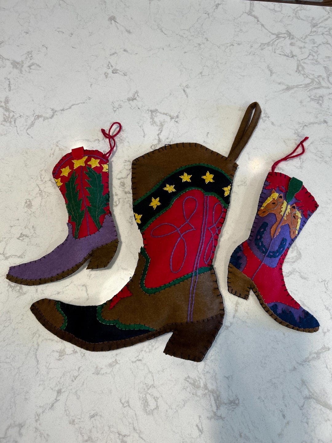Vintage Wool Felt Hand Made Cowboy Boot Christmas Ornament Decoration ...