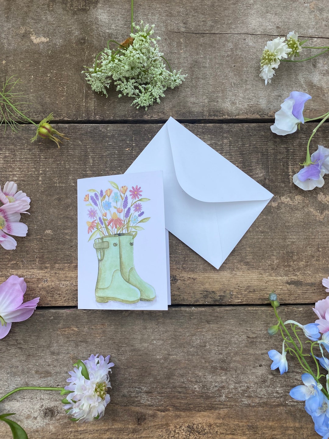 Watercolour Flower Wellies Greeting Card A6 Format,any Occasion Card ...
