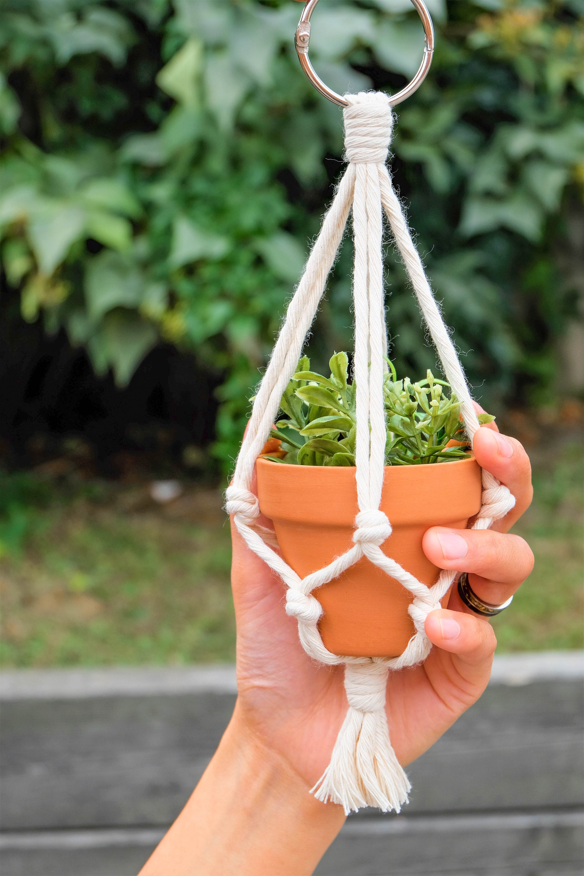 Macrame Car Hanger, Mini Macrame Plant Hanger, Rear View Mirror Charm ...