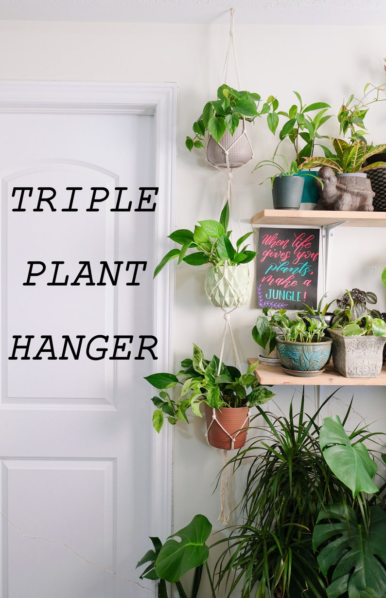 TRIPLE PLANT HANGER, Hanging Planter Indoor, 3 Tiered Macrame Plant ...
