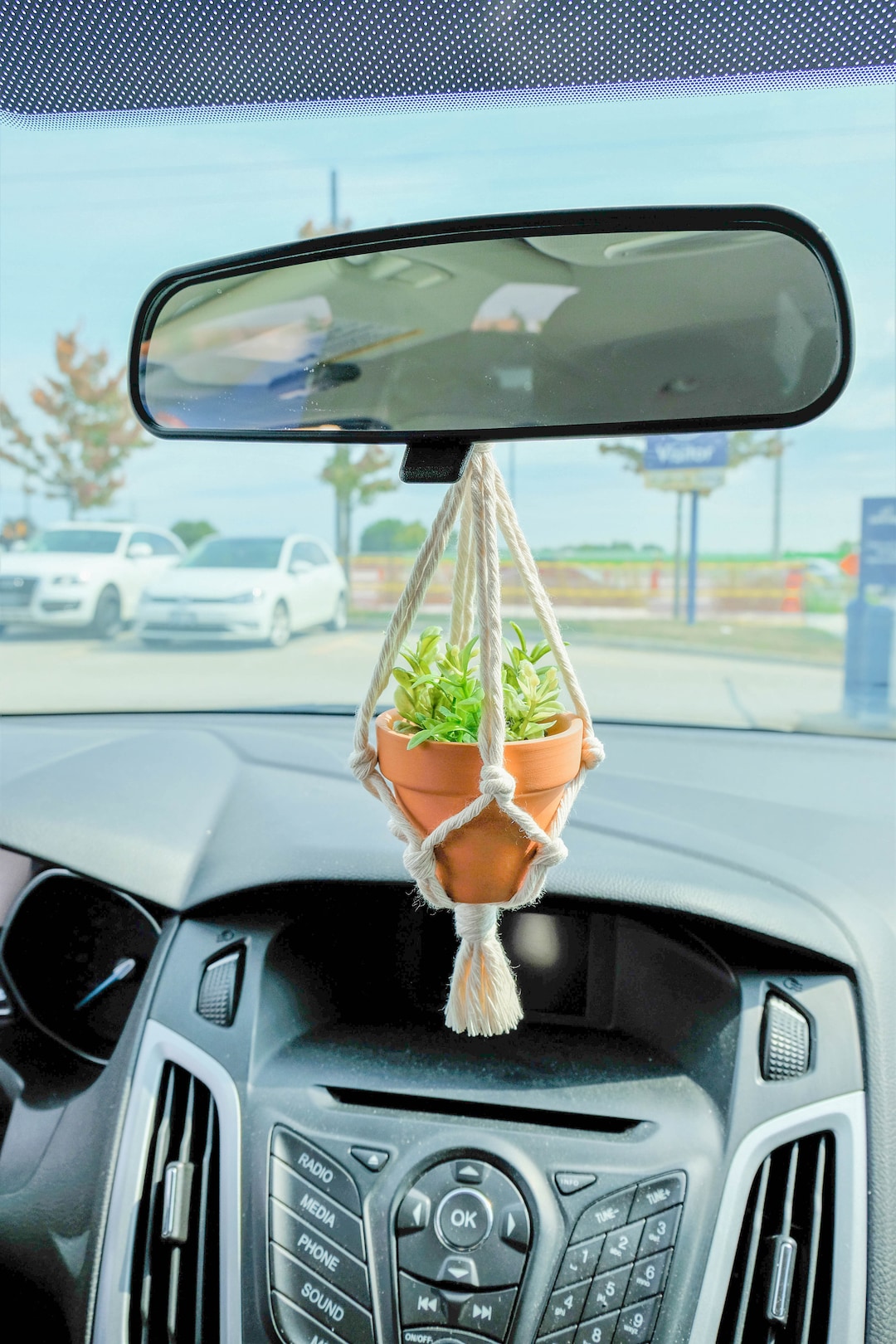Macrame Car Hanger, Mini Macrame Plant Hanger, Rear View Mirror Charm ...