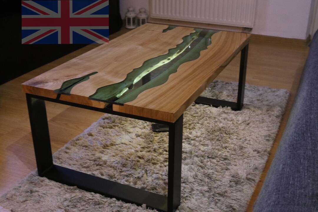 Cherry Azure Glass River Coffee Table Live Edge LOFT - Etsy