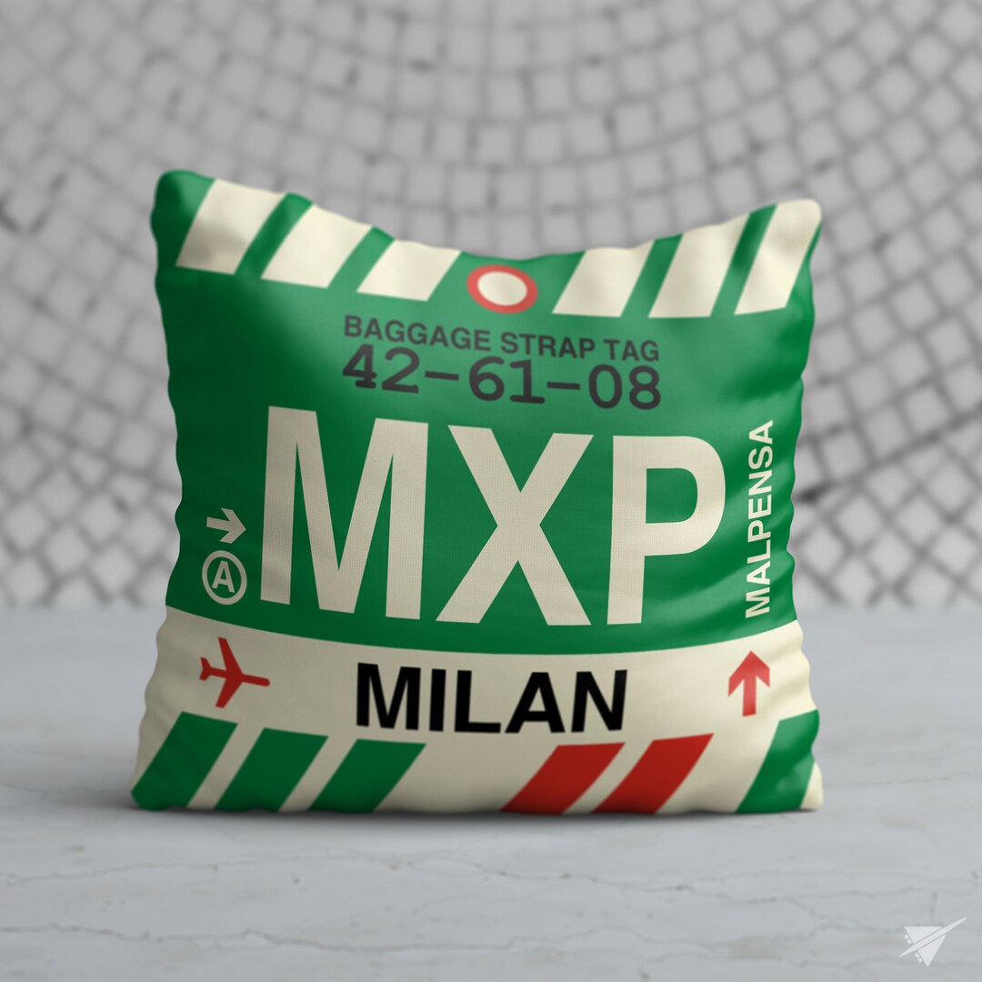 MILAN Throw Pillow Vintage Baggage Tag Design With the MXP malpensa ...