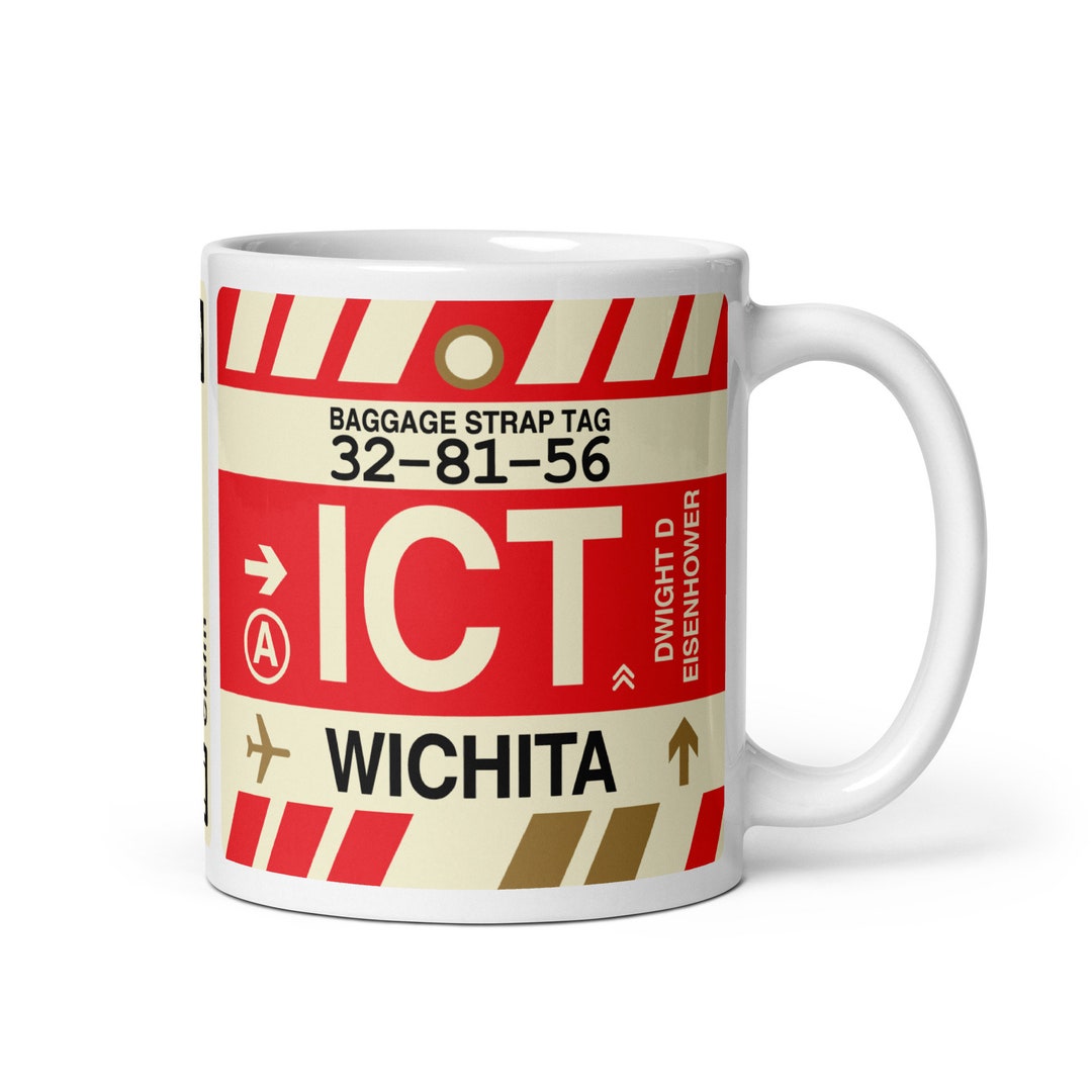 WICHITA Coffee Mug Vintage Baggage Tag Design With the ICT Airport Code ...