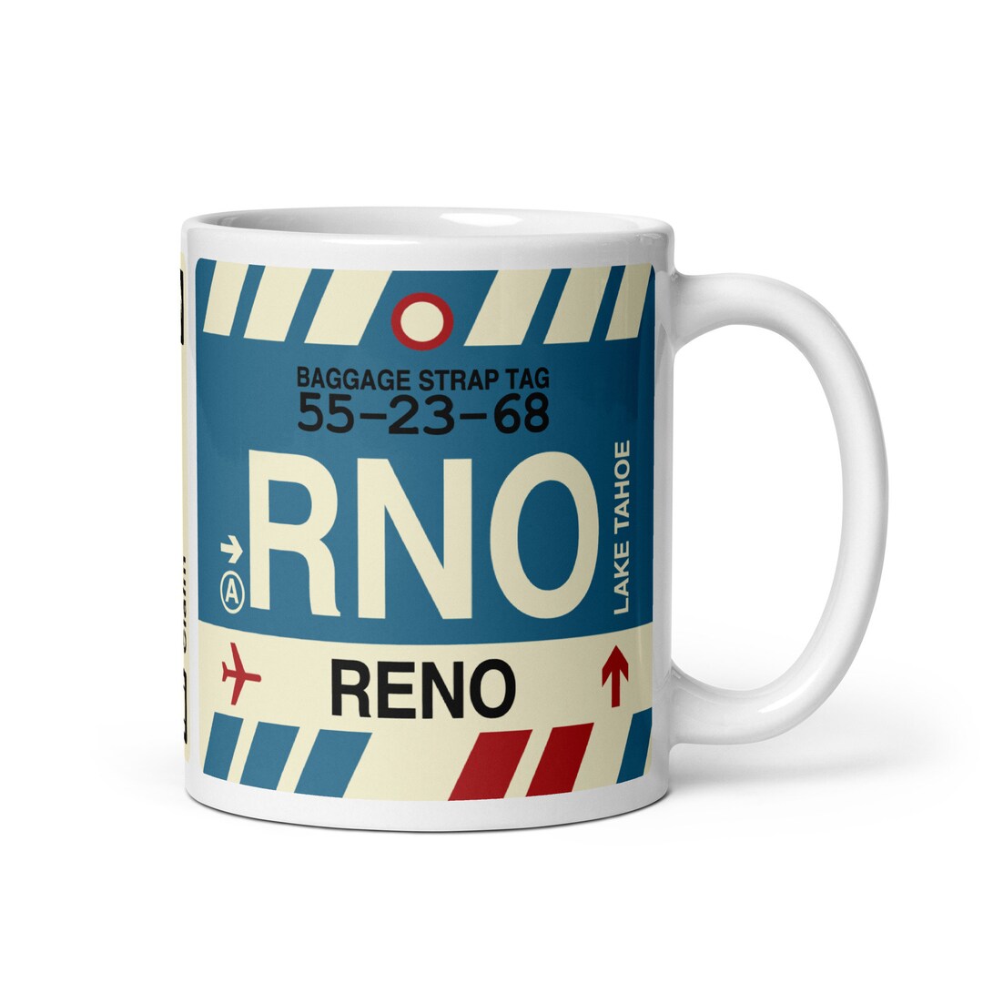 RENO Coffee Mug Vintage Baggage Tag Design With the RNO Airport Code ...