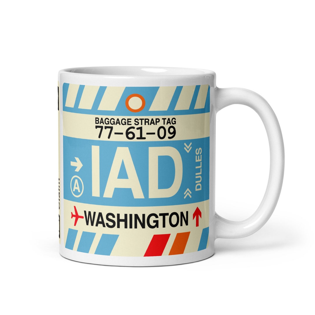 WASHINGTON Coffee Mug • Vintage Baggage Tag Design With the IAD (dulles ...